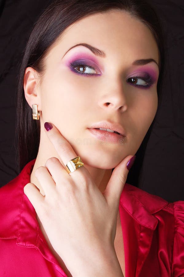 Woman Wearing Golden Earring and Ring Stock Photo - Image of brunette ...