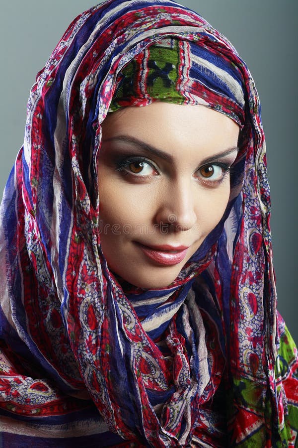 Arab girl in red scarf stock photo. Image of looking, middle - 8789924