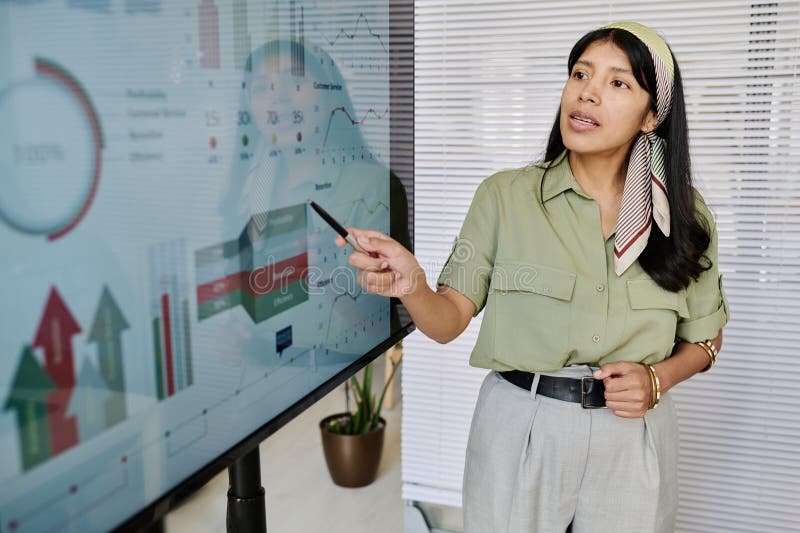 Explaining Market Trends Using Interactive Display Screen Stock Image ...