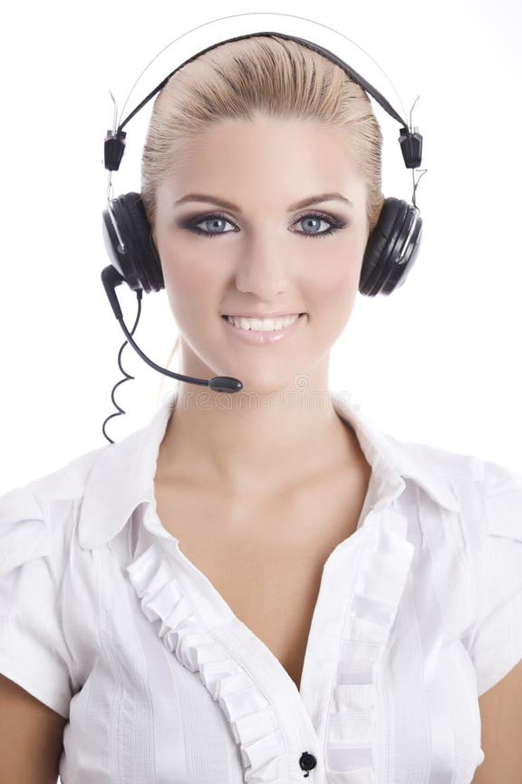 Woman wearing a headset stock photo. Image of happy, girl - 15404074