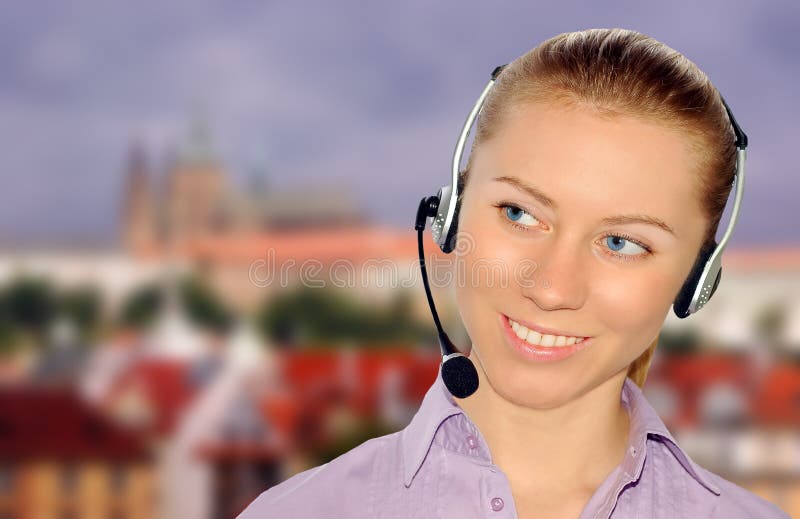 Woman Wearing Headset in Office;could Be Reception Stock Photo - Image ...