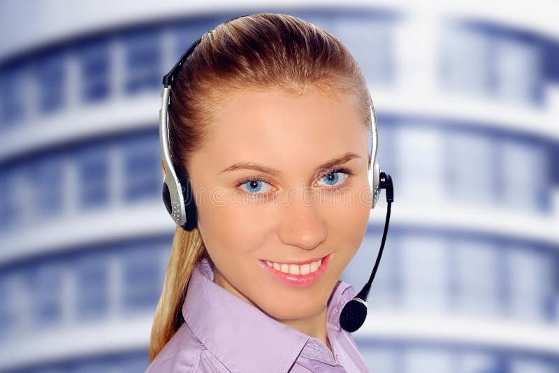 Woman Wearing Headset in Office;could Be Reception Stock Photo - Image ...