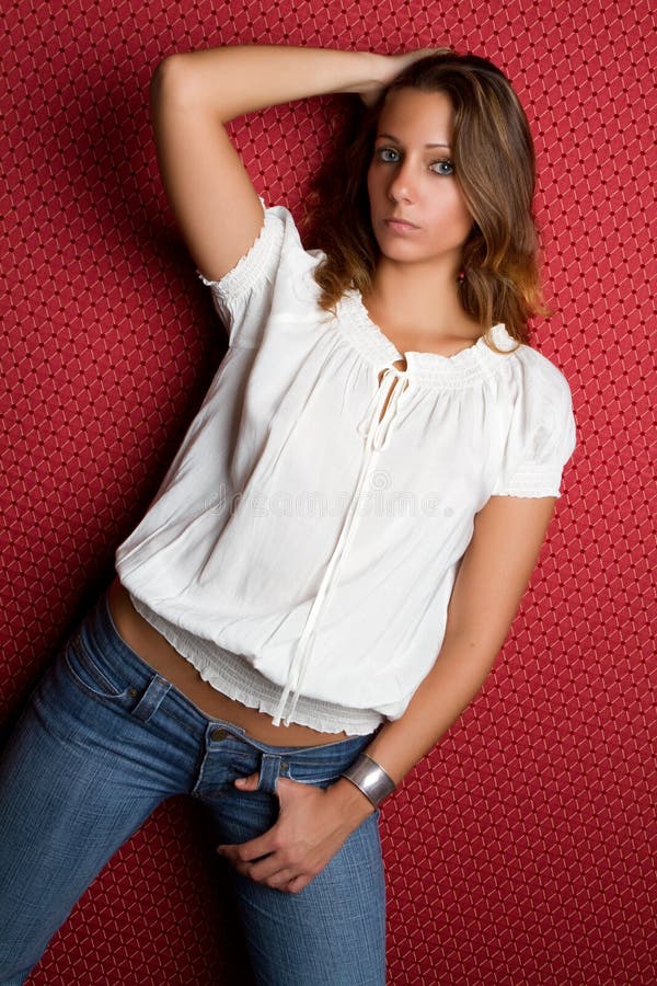 Woman Wearing Jeans stock photo. Image of gorgeous, portrait - 15410016