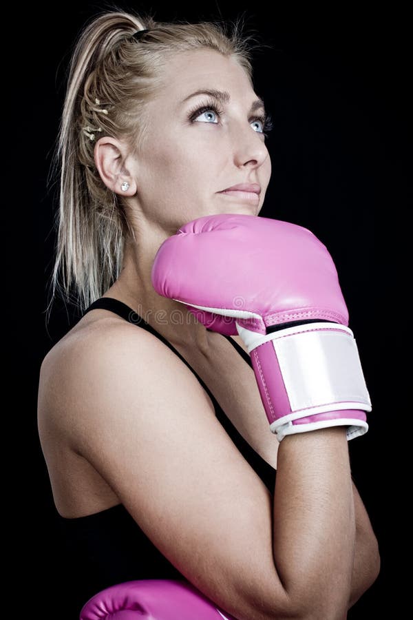 Woman Wearing Pink Boxing Gloves Stock Image Image Of Attractive