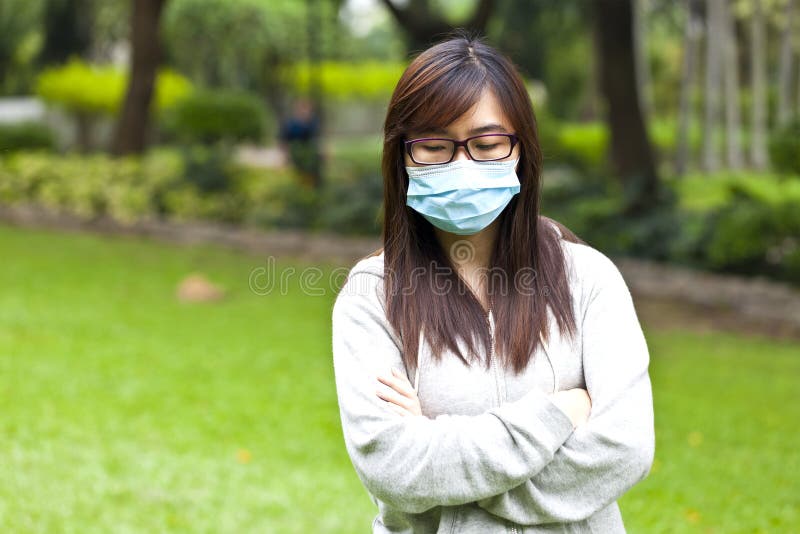Woman Wearing Protective Face Mask in Park Stock Photo - Image of ...