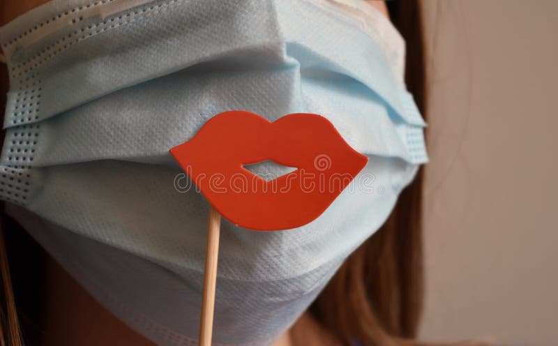 Woman Wearing Protective Mask with Red Lips Stock Photo - Image of ...