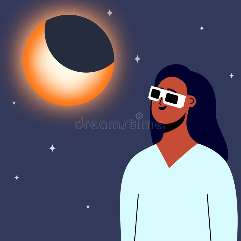 Partial Solar Eclipse with Stars on Blue Background Stock Vector ...