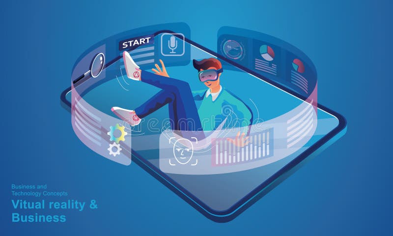 A Woman Wearing a VR Headset Floating in Cyberspace. Simulation of the ...