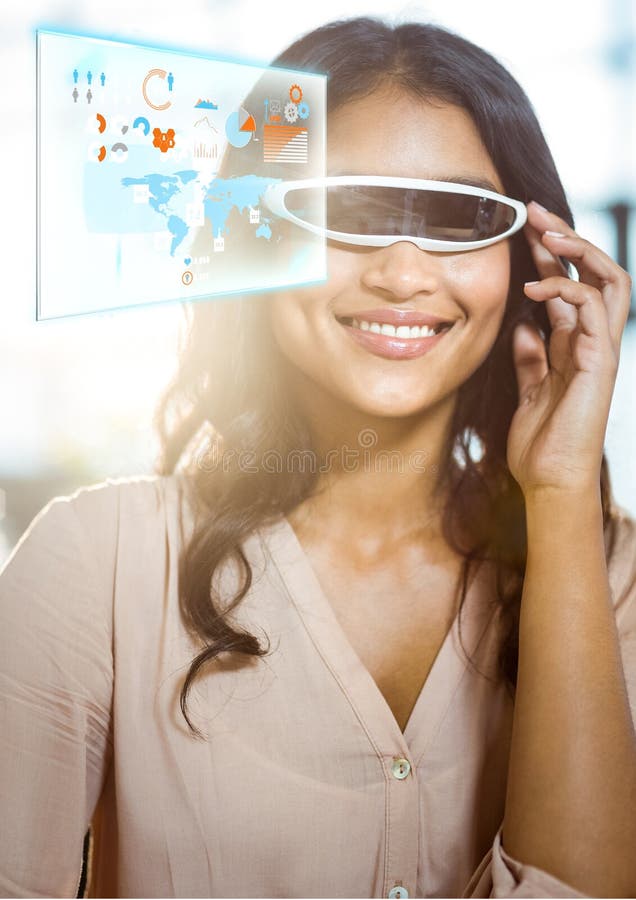 Woman Wearing VR Virtual Reality Headset with Interface Stock Image ...