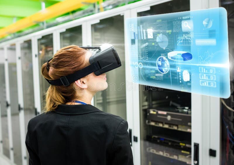 Woman Wearing VR Virtual Reality Headset with Interface Stock Photo ...