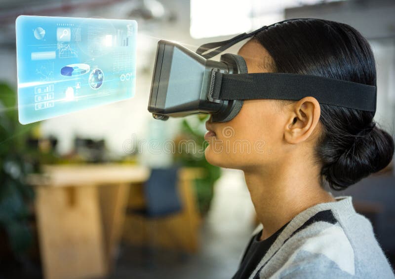 Woman Wearing VR Virtual Reality Headset with Interface Stock Photo ...