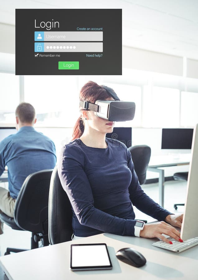 Man Wearing VR Fitness Health Virtual Reality Headset with Interface ...