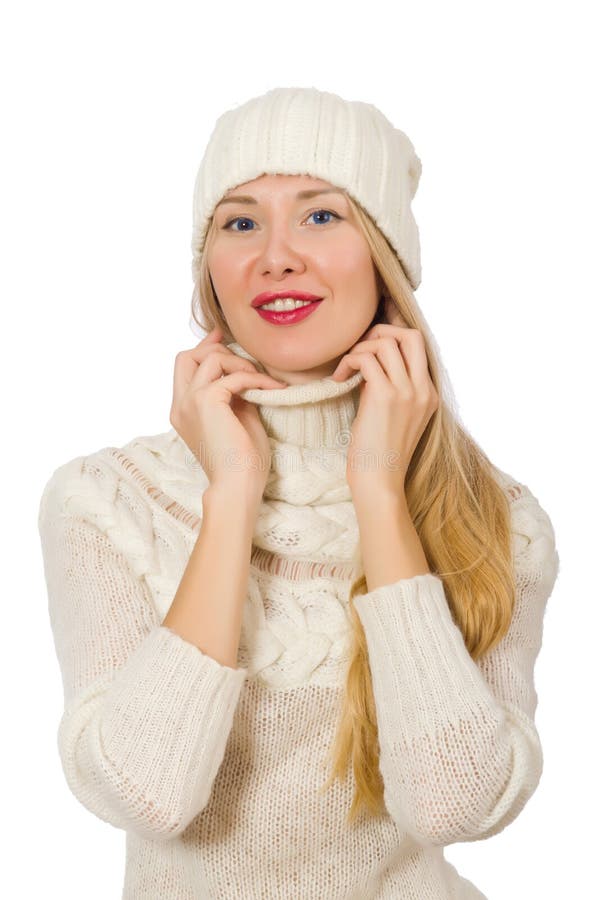 The Woman Wearing Warm Clothing on White Stock Photo - Image of ...