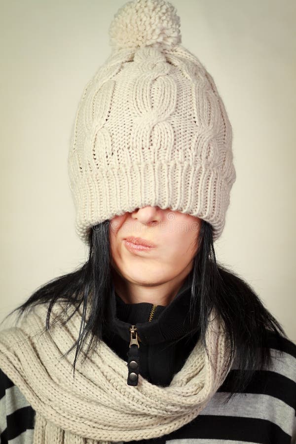 Woman Wearing a Winter Hat Over His Eyes Stock Image - Image of concept ...