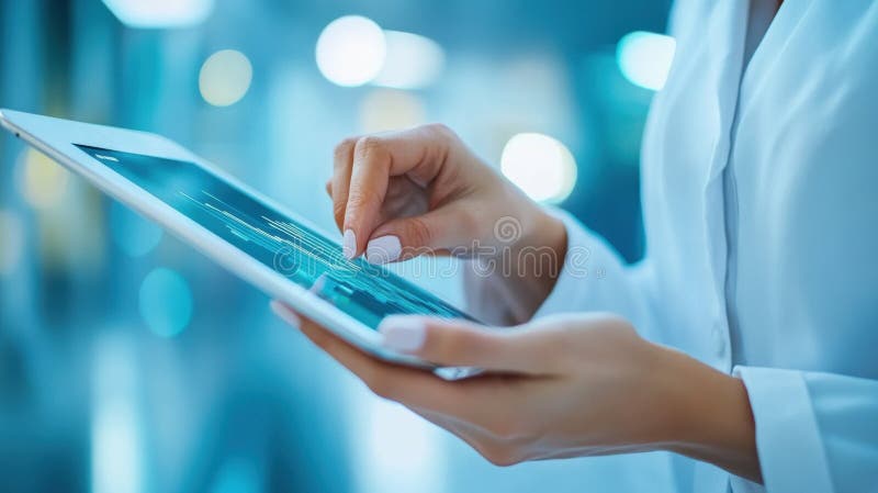 A Woman in White Coat Holding a Tablet Computer, AI Stock Image - Image ...