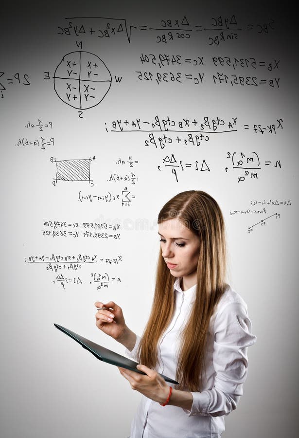 Woman in White is Solving Equation Stock Image - Image of folder ...