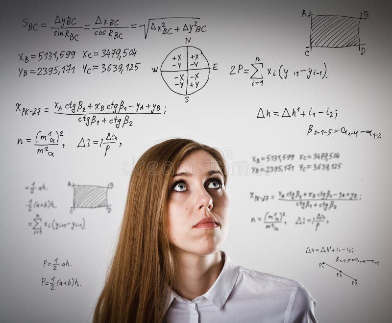 Woman in White is Solving Equation Stock Image - Image of portrait ...