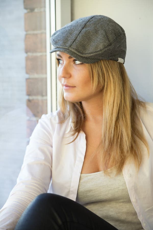 Woman in White Upper Suit Look Outside Stock Photo - Image of retro ...