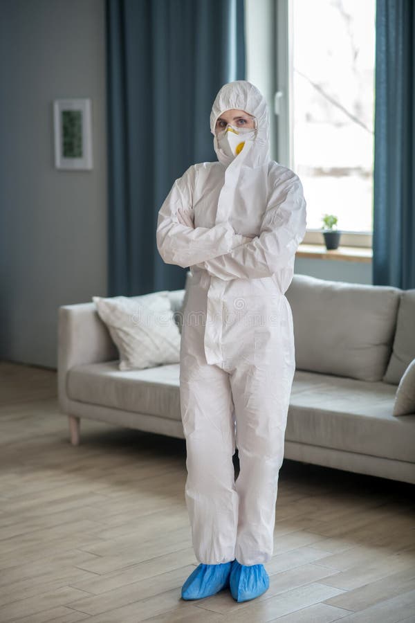 Woman in White Workwear and Protective Eyeglasses Looking Ready To Work ...