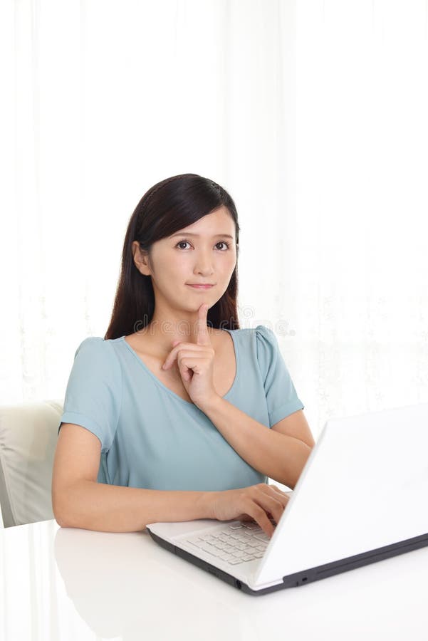 Smiling Woman Using a Laptop Stock Image - Image of laptop, joyful ...