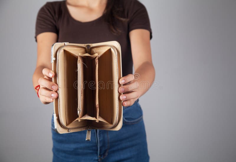 Woman Who Shows Her Empty Wallet. No Money Stock Image - Image of woman ...