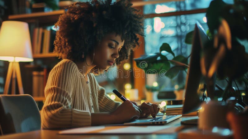Dedicated Woman Capturing Notes Digitally on Her Computer, Seamless ...