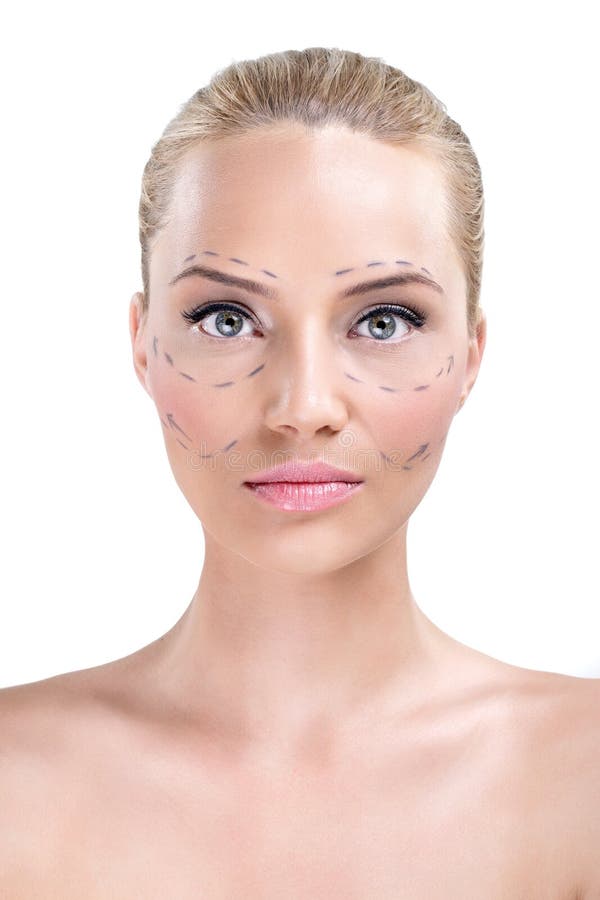 Woman Whose Face is Marked with Lines Stock Image - Image of line, care ...