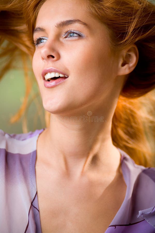 Woman with Wind Blowing Hair Stock Photo - Image of pretty, blowing ...