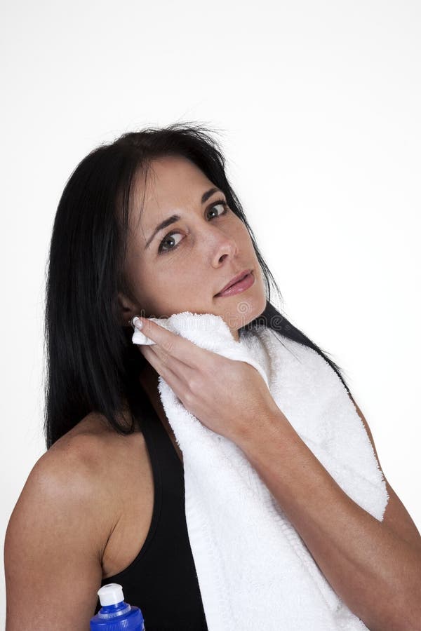 Woman Wiping Her Face with a Towel Stock Image - Image of hair, beauty ...