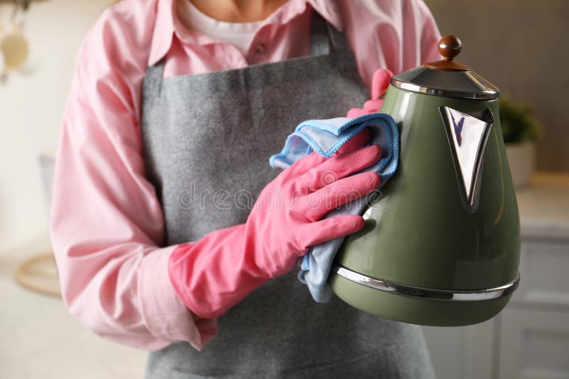 Woman Wiping Kettle Rag Kitchen Closeup Stock Photos - Free & Royalty ...