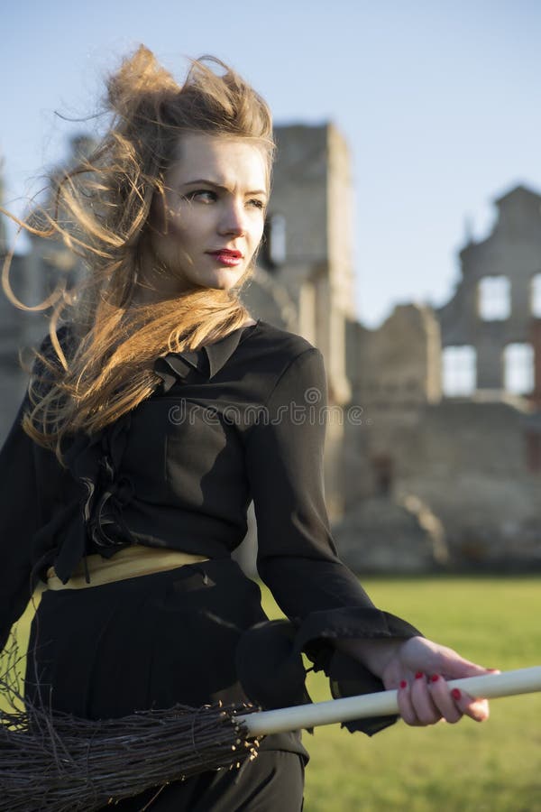Woman at Witch Costume Feel the Wind Stock Photo - Image of fantasy ...