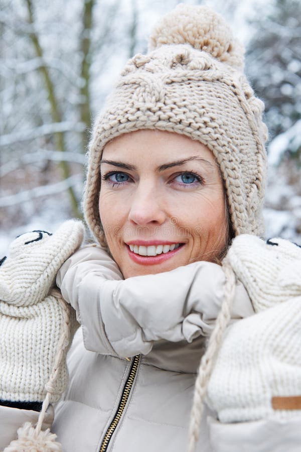 Woman with Wool Cap in Winter Stock Photo - Image of portrait, gloves ...