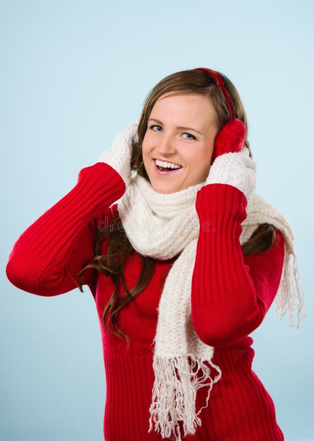 Woman and woolen outfit stock photo. Image of muffs, woman - 29605434