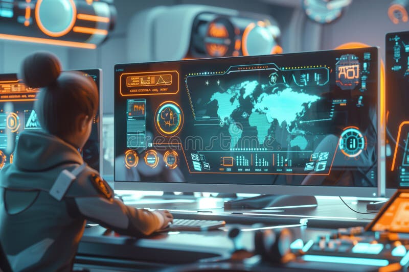 Woman Work Business Market Analytics Charts on Multi-screen Computer ...