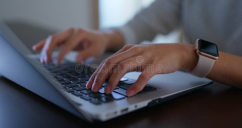 Woman work on computer stock photo. Image of smiling - 143400180