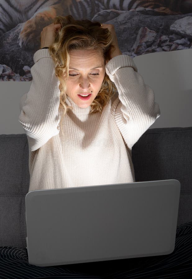 Woman at Work with Computer Suffering Painful Headache Stock Image ...