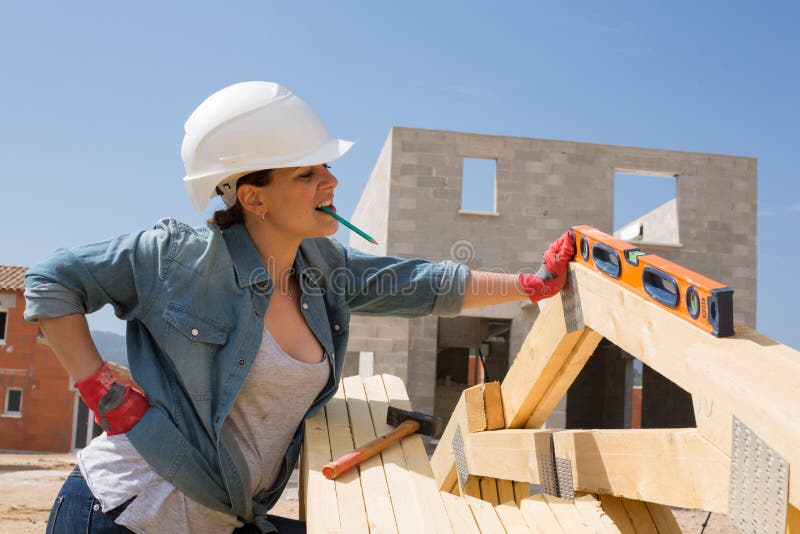 Woman at Work on a Construction Site Stock Photo - Image of craft ...