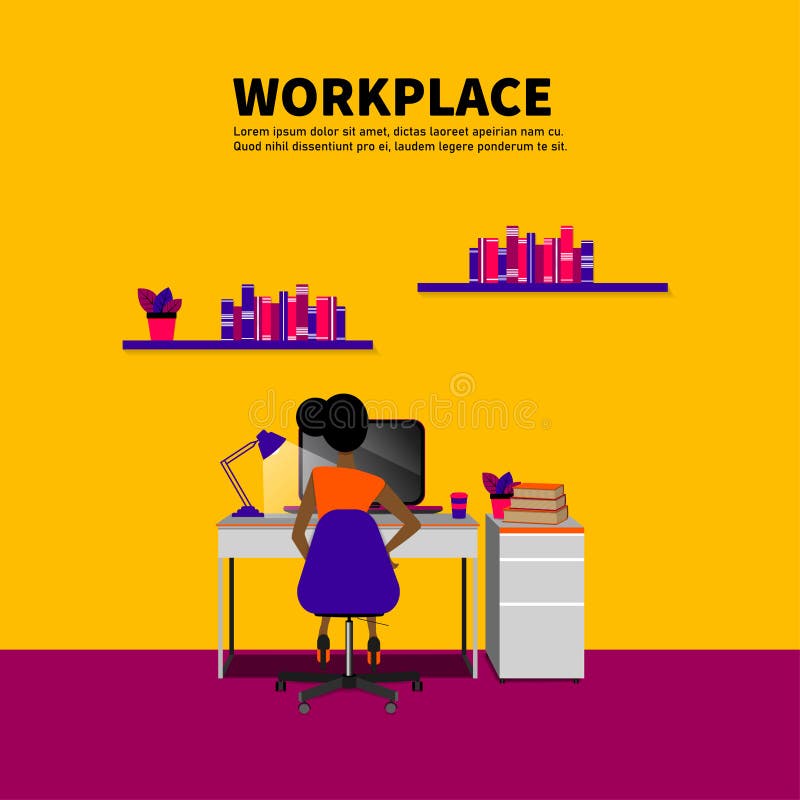 Woman Work Laptop Computer Office Business Workplace Back Rear View ...