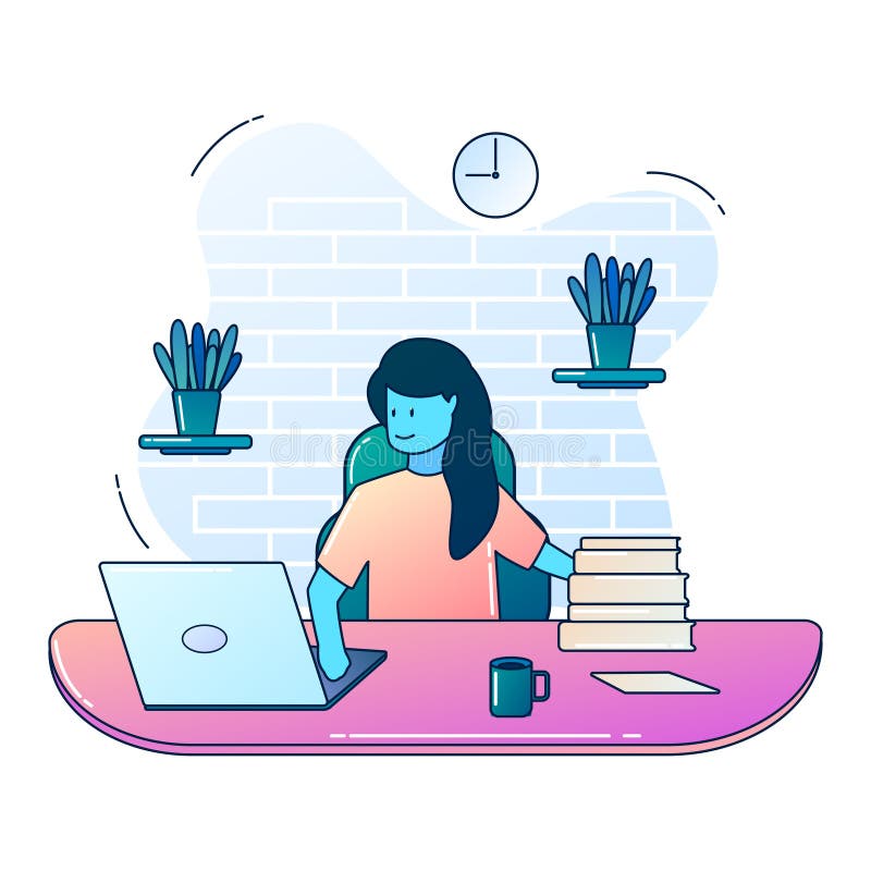 Woman on Work Minimalist Flat Design Illustration Stock Vector ...