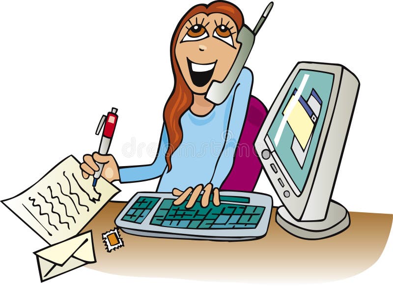 Woman at work in office stock vector. Illustration of computer - 7286406