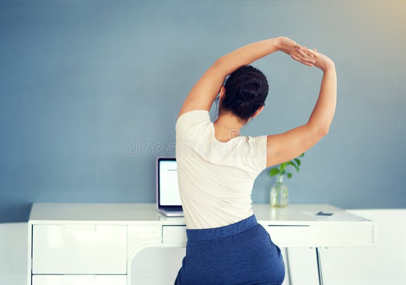 Woman, Work and Stretching at Desk in Office, Business Workplace or ...