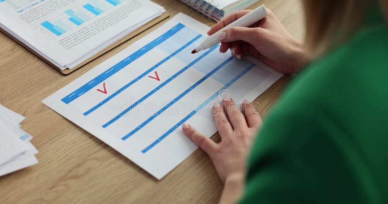 Woman Worker Draws Check Marks with Marker in Planner Stock Video ...