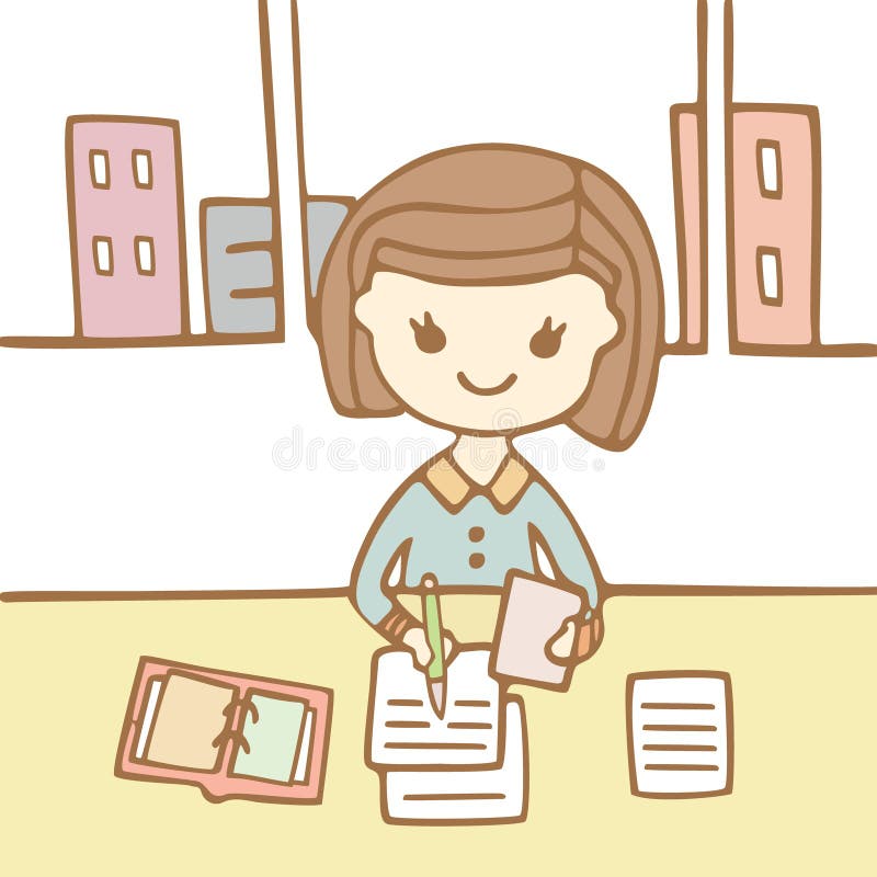 Woman Worker in Office with Document Stock Vector - Illustration of ...