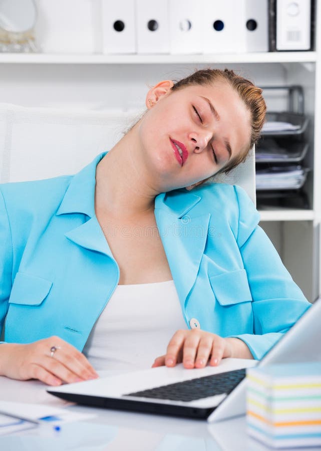 Woman Worker is Sleeping at Work after Putting the Reports Stock Photo ...