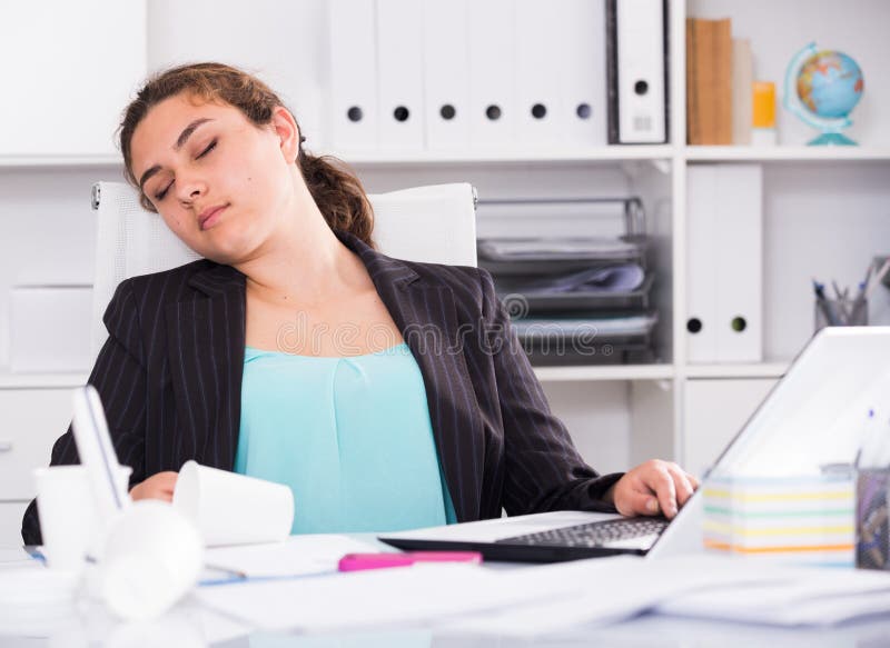Woman Worker is Sleeping at Work after Putting the Reports Stock Photo ...