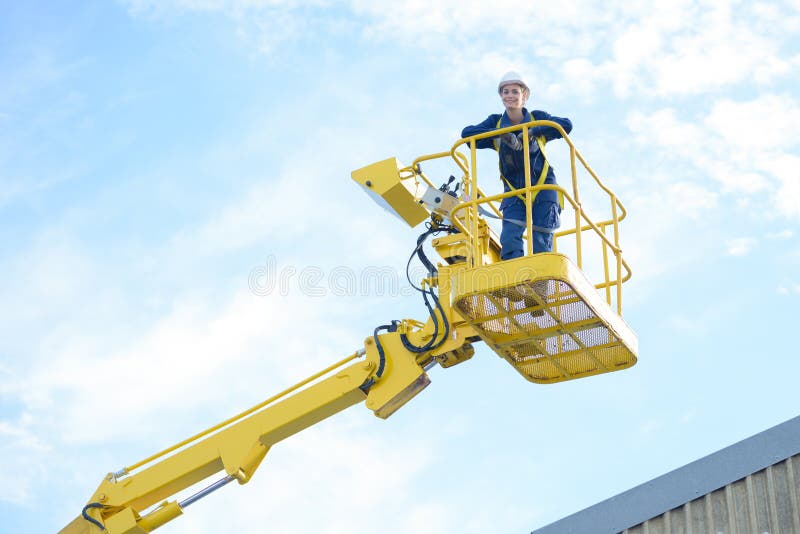 Woman Worker on Top Platform Stock Image - Image of building, basket ...