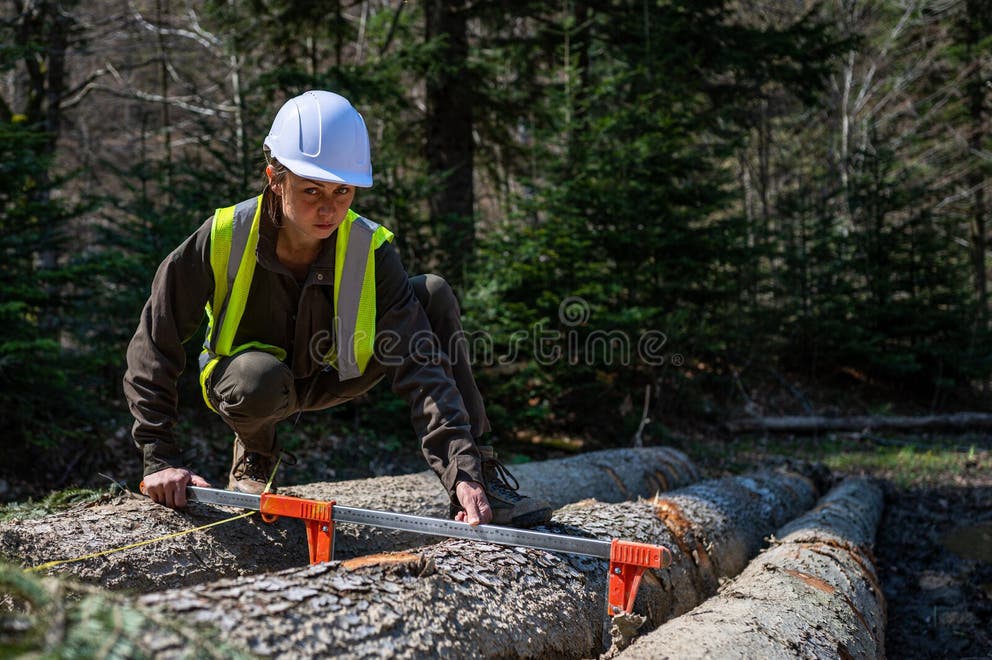 A Woman Working As a Forester. Wood Quality Control Process Stock Photo ...