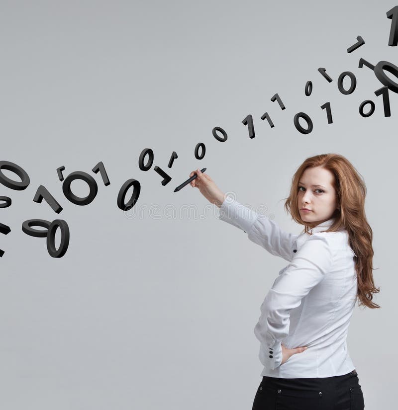 Woman Working with Binary Code, Concept of Digital Technology. Stock ...