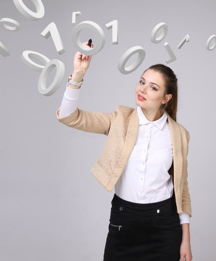 Woman Working with Binary Code, Concept of Digital Technology. Stock Photo - Image of coder ...