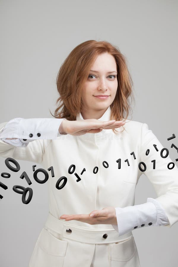 Woman Working with Binary Code, Concept of Digital Technology. Stock ...